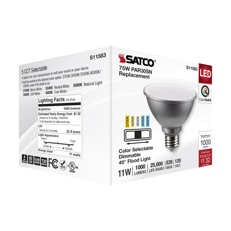 Satco 75 Watt Equivalent PAR30SN E26/Medium (Standard) Dimmable LED Bulb - Wayfair Canada
